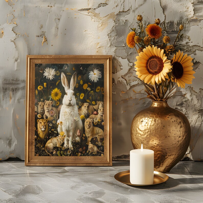 Surrealist Rabbit Painting Framed Wall Art Vintage Original Art Moody ...
