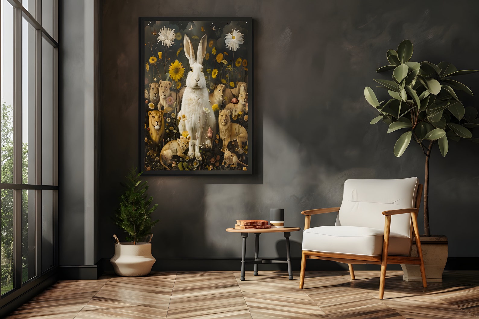 Surrealist Rabbit Painting Framed Wall Art Vintage Original Art Moody ...