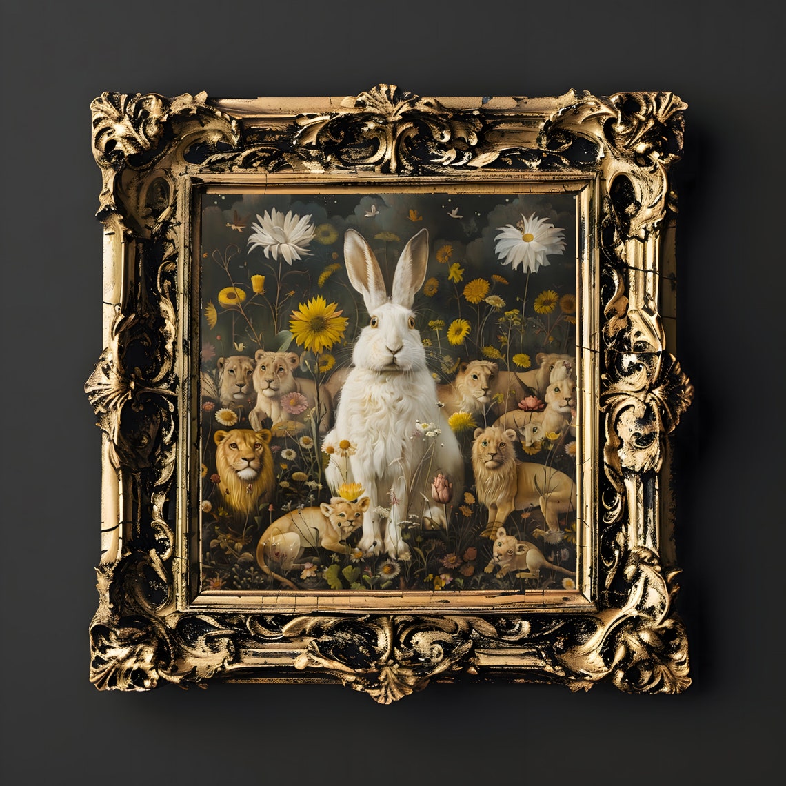 Surrealist Rabbit Painting Framed Wall Art Vintage Original Art Moody ...