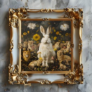 Surrealist Rabbit Painting Framed Wall Art Vintage Original Art Moody ...