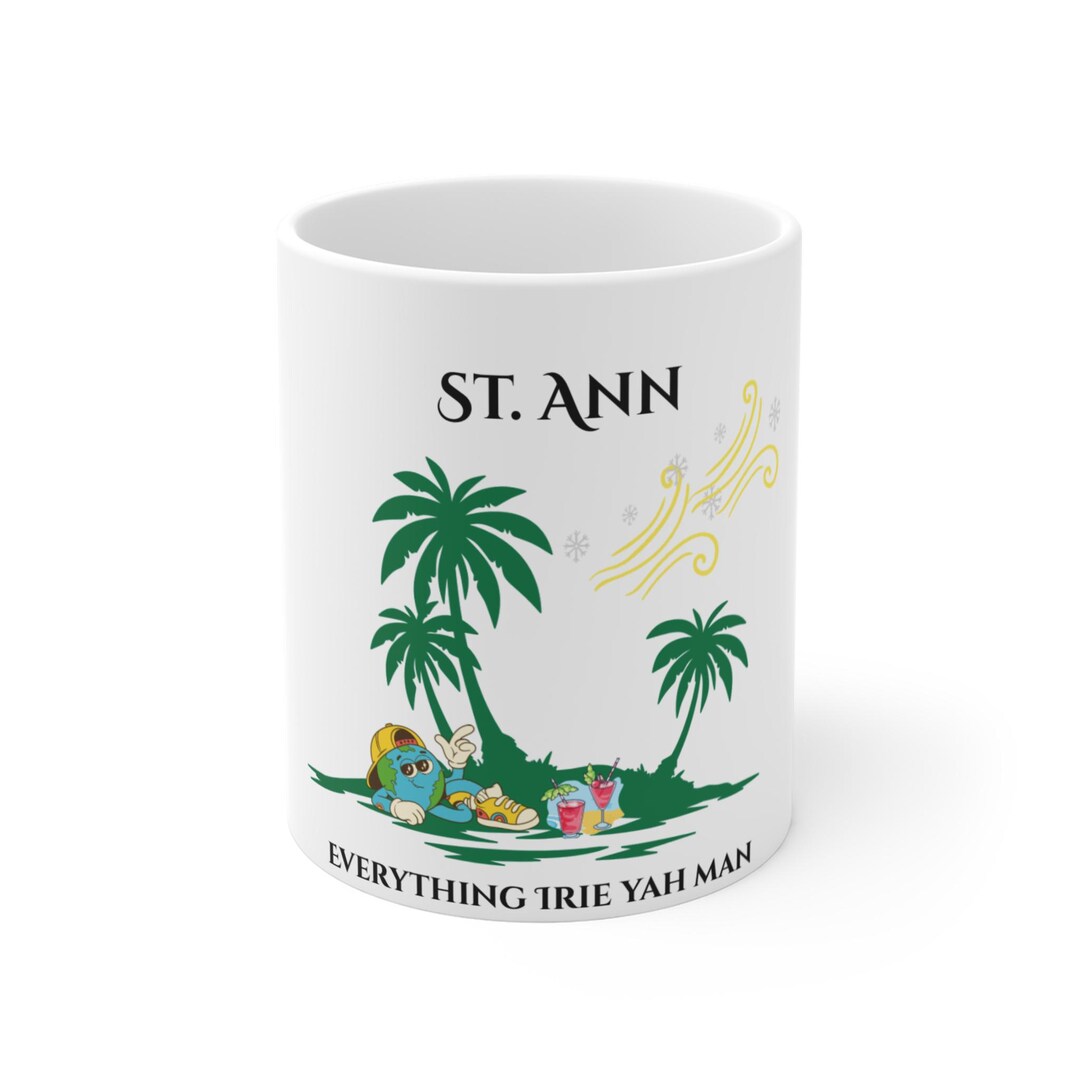 St. Ann Island Scene Mug | Palm Trees, Beach Lounge, Tropical Slogan - Etsy
