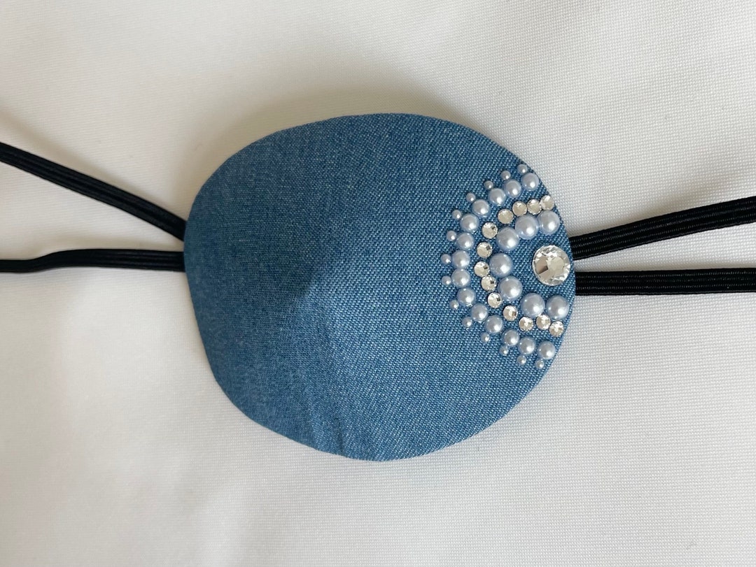 Denim Eye Patch With Pearl and Rhinestone Embellishment - Etsy