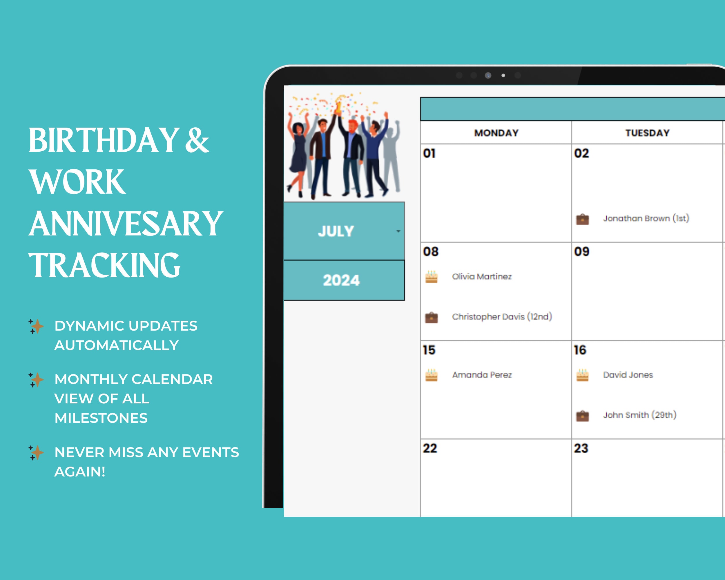 HR Employee Dashboard Template L Birthday & Anniversary Tracker L Easy ...