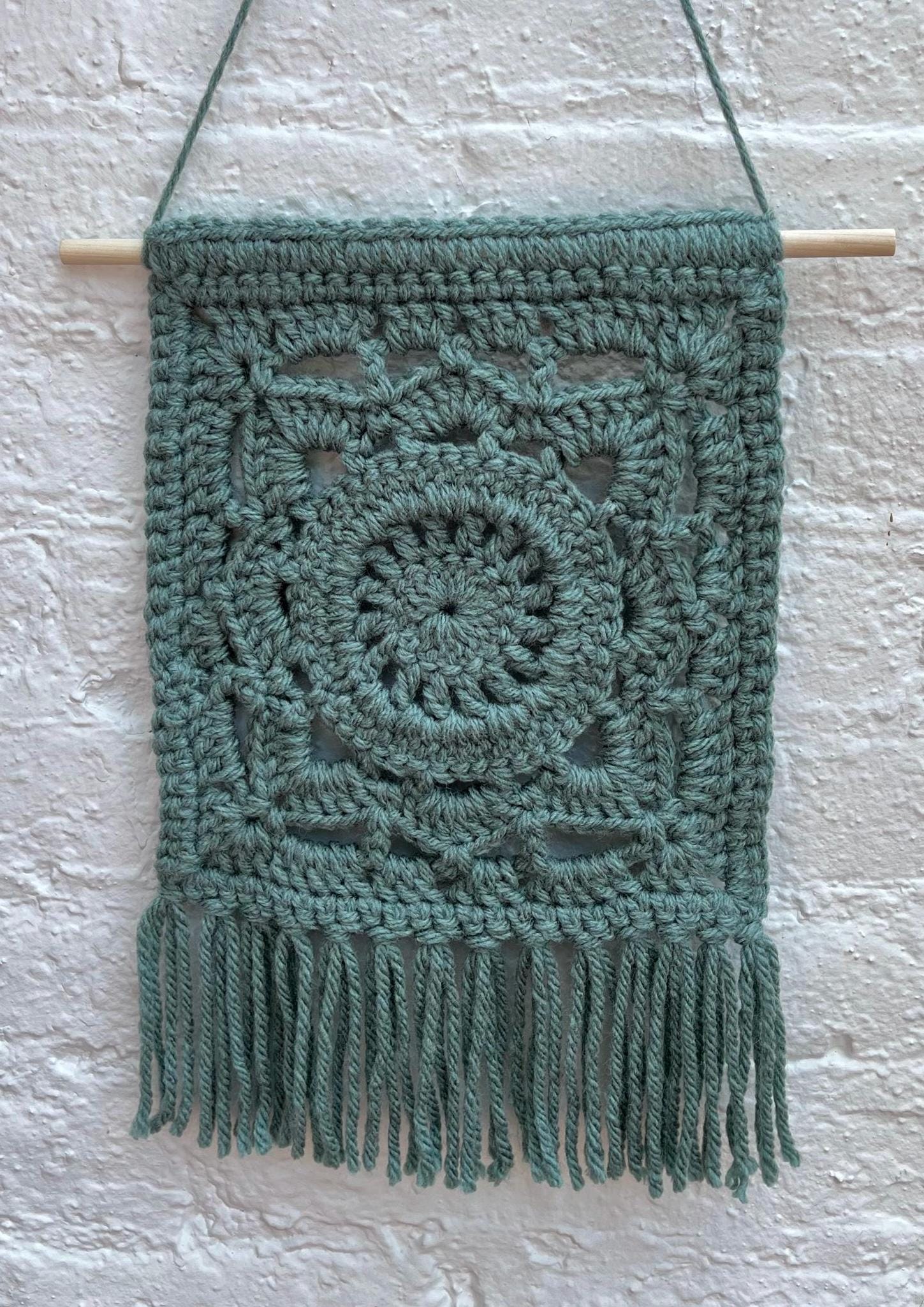 Crochet Granny Square Monotone Wall Hanging Boho Style Mandala ...