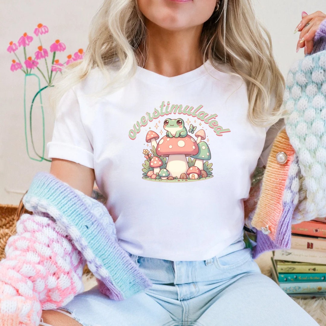 Overstimulated Kawaii Frog Cottagecore Fairycore Frog on A Mushroom T ...