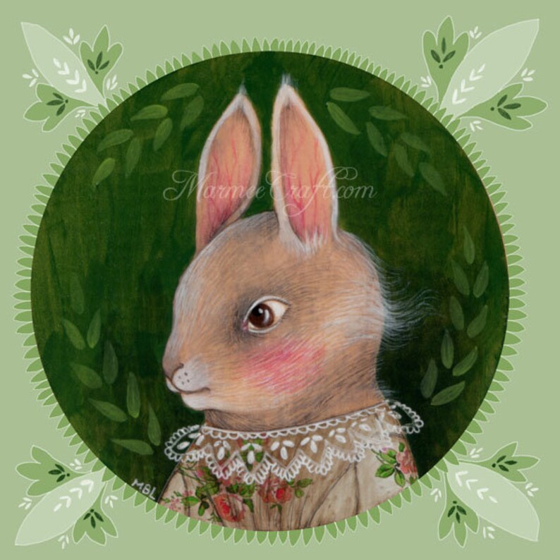 Marmeecraft Art Print, "green Summer Rabbit, Grey" - Etsy