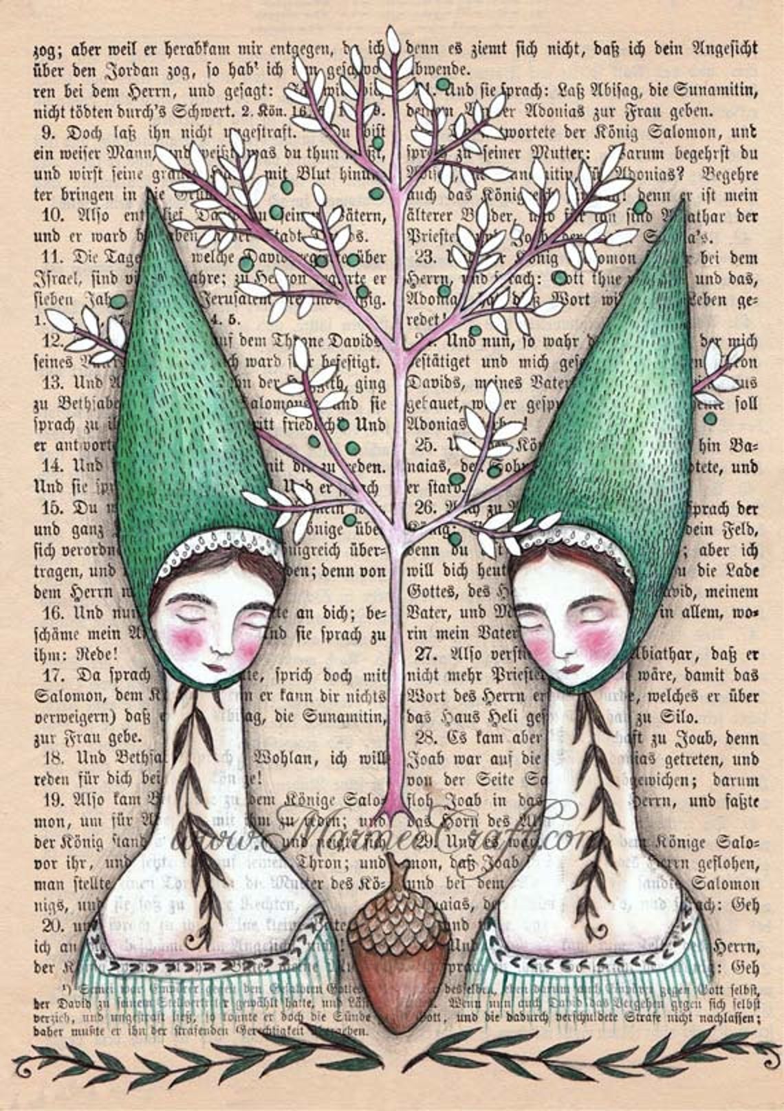 Marmeecraft Folk Acorn Art Print our Oak Tree - Etsy