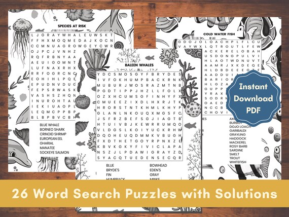 Ocean Creatures Themed Word Search Printable Puzzles for All - Etsy