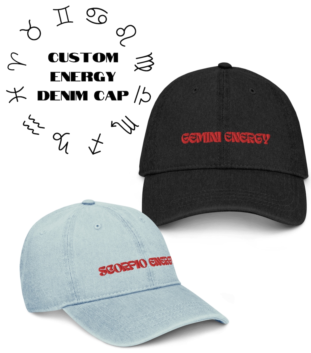 CUSTOM ZODIAC ENERGY Denim Embroidered Cap, Custom Zodiac Hat, Denim ...