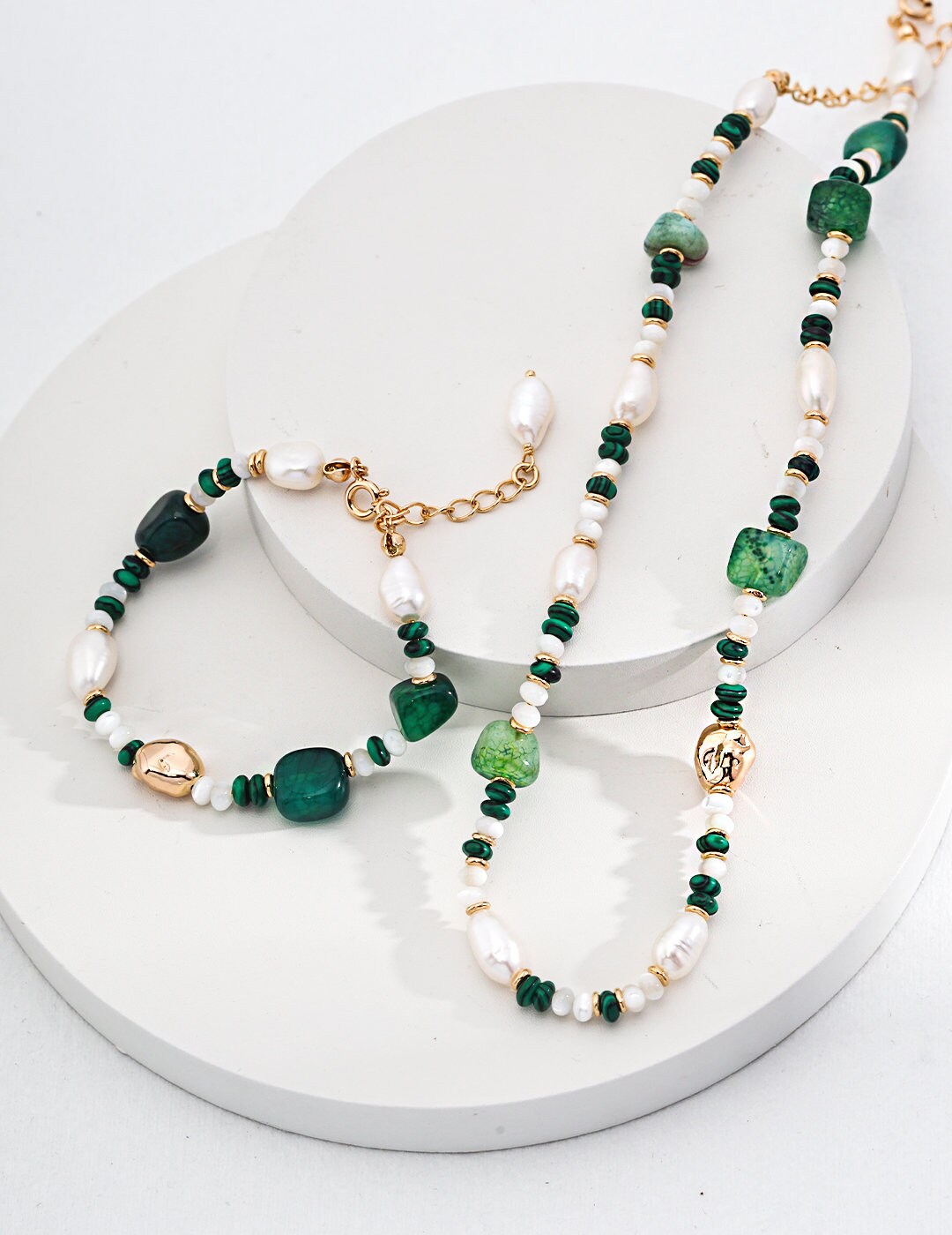 Emerald Pearl Necklace and Bracelet Set, Sterling Silver Necklace ...