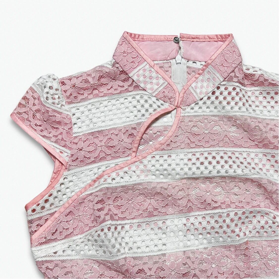 See Through Lace High Slit Dress Pastel Acubi Striped Mandarin Collar ...