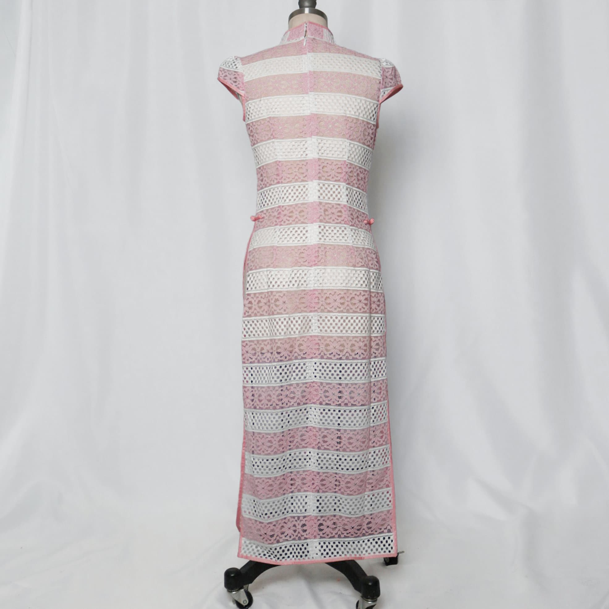 See Through Lace High Slit Dress Pastel Acubi Striped Mandarin Collar ...