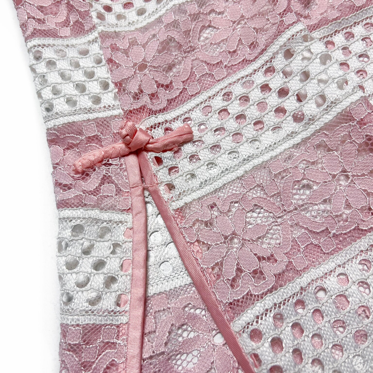 See Through Lace High Slit Dress Pastel Acubi Striped Mandarin Collar ...