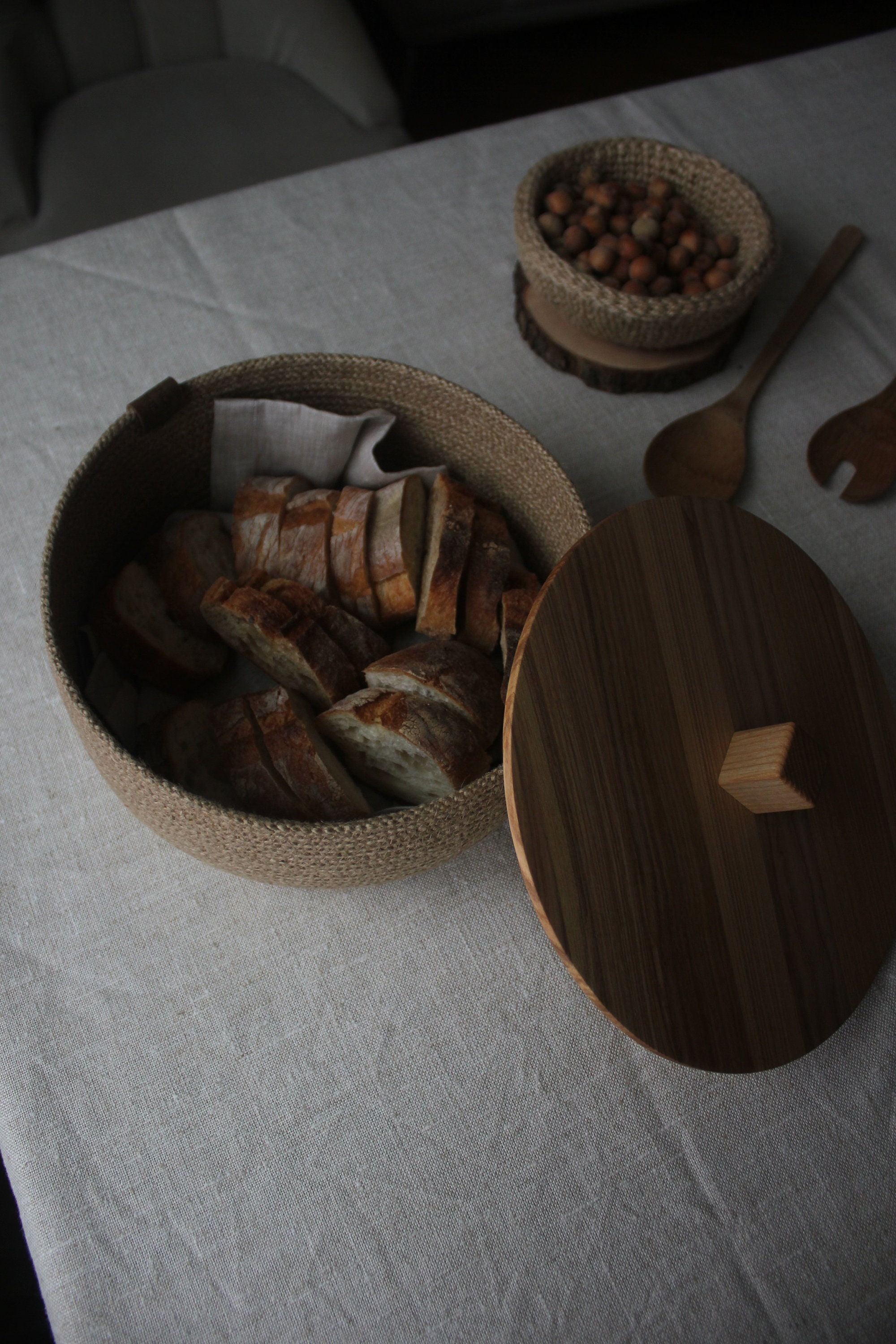 A Round Bread Box With Wooden Lid Bread Box Countertop Farmhouse Bread ...