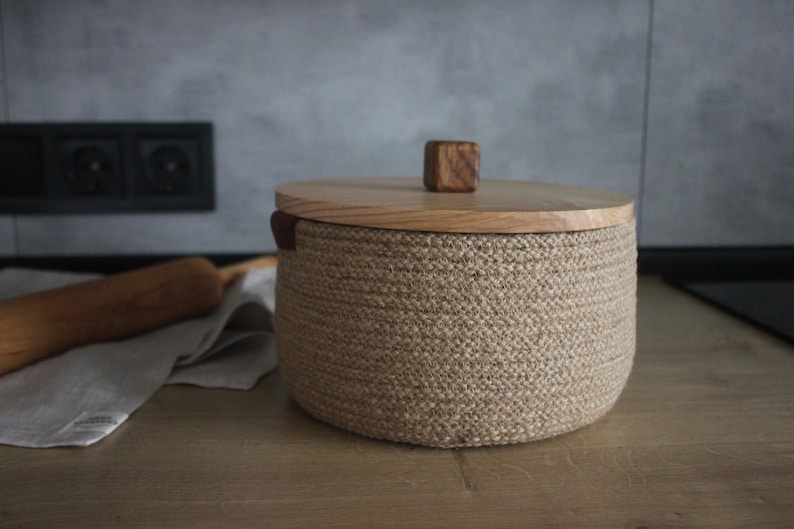A Round Bread Box With Wooden Lid * Bread Box Countertop * Farmhouse ...