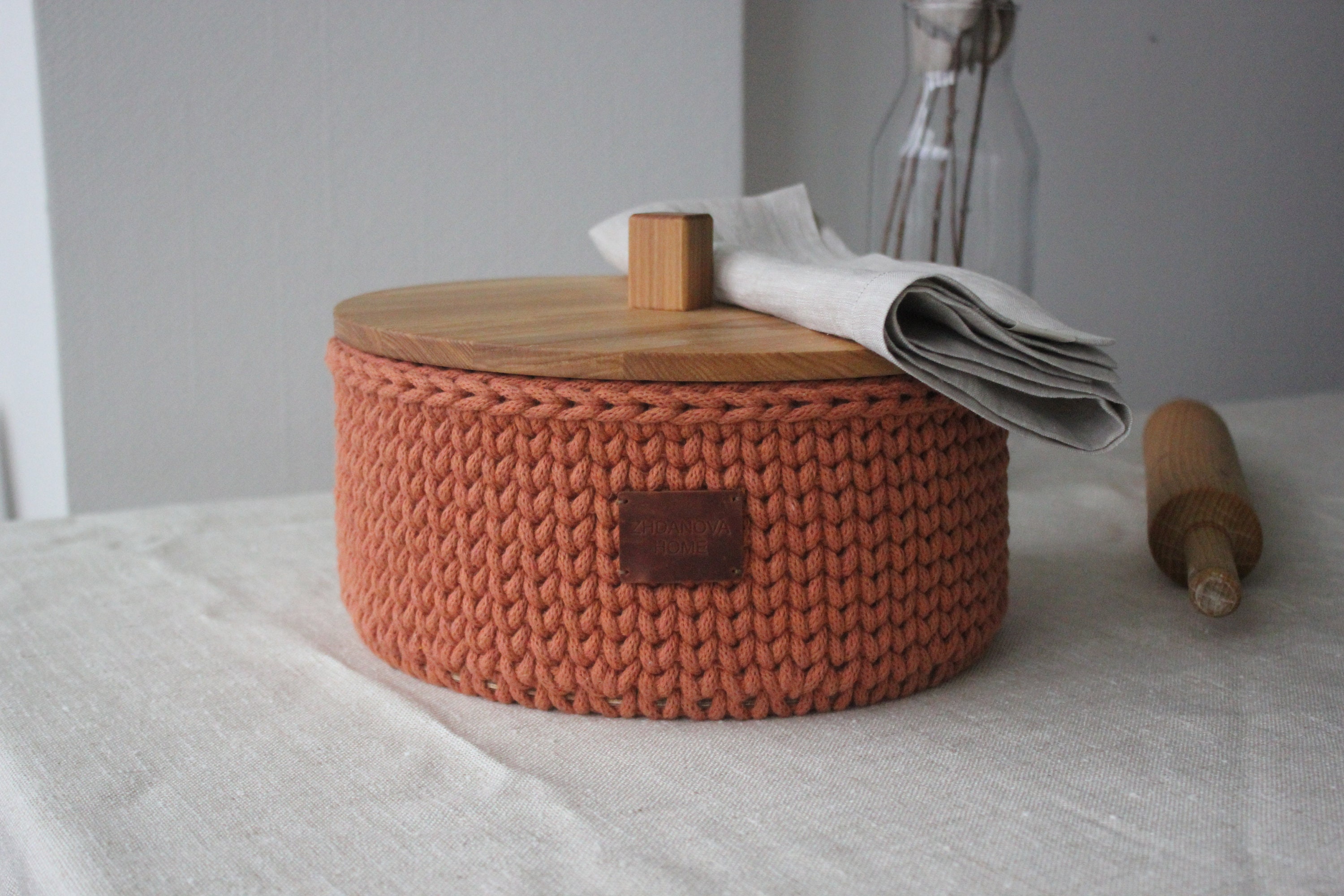 Modern Bread Box With a Wooden Lid * Terracotta Bread Box With Lid ...