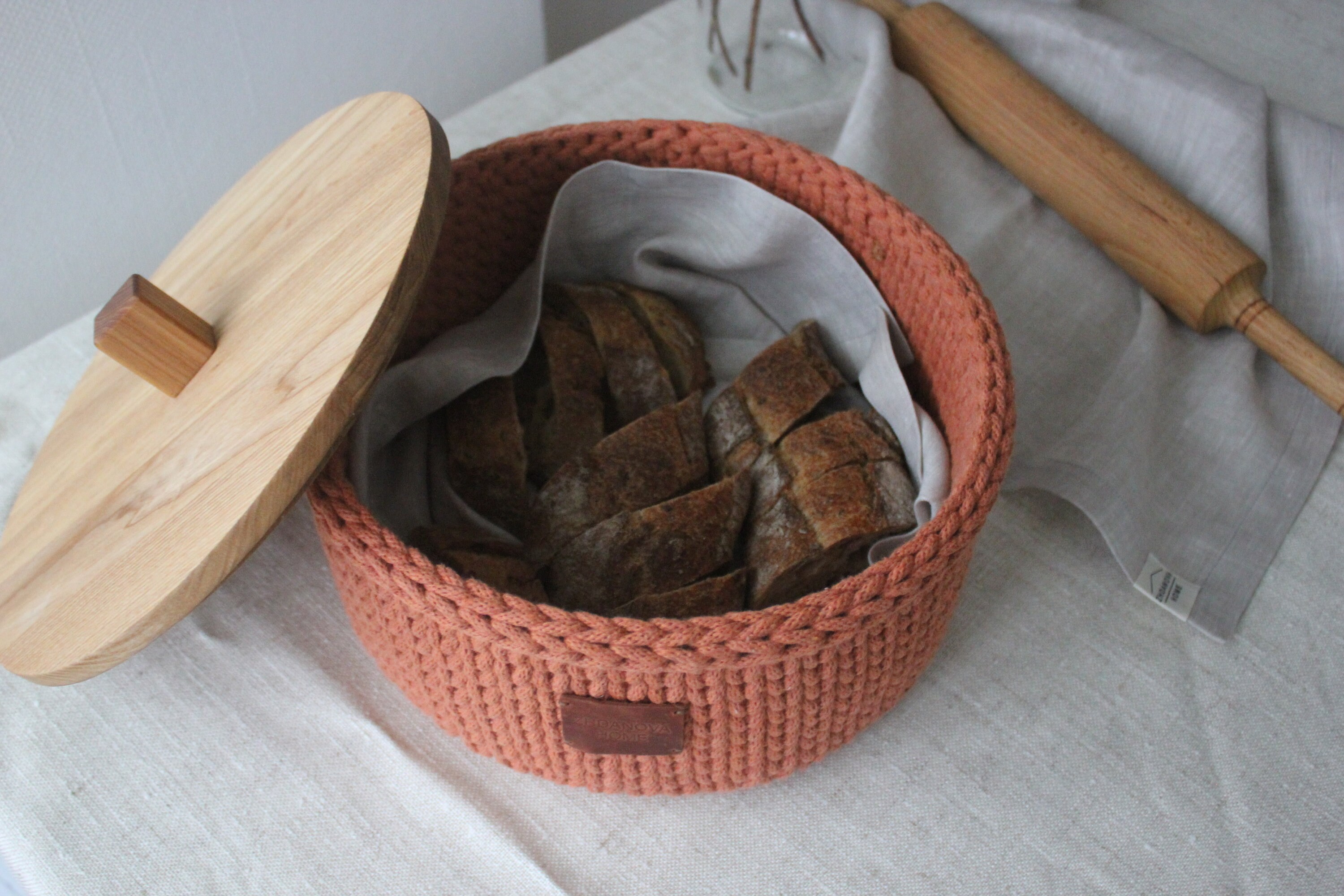 Modern Bread Box With a Wooden Lid * Terracotta Bread Box With Lid ...