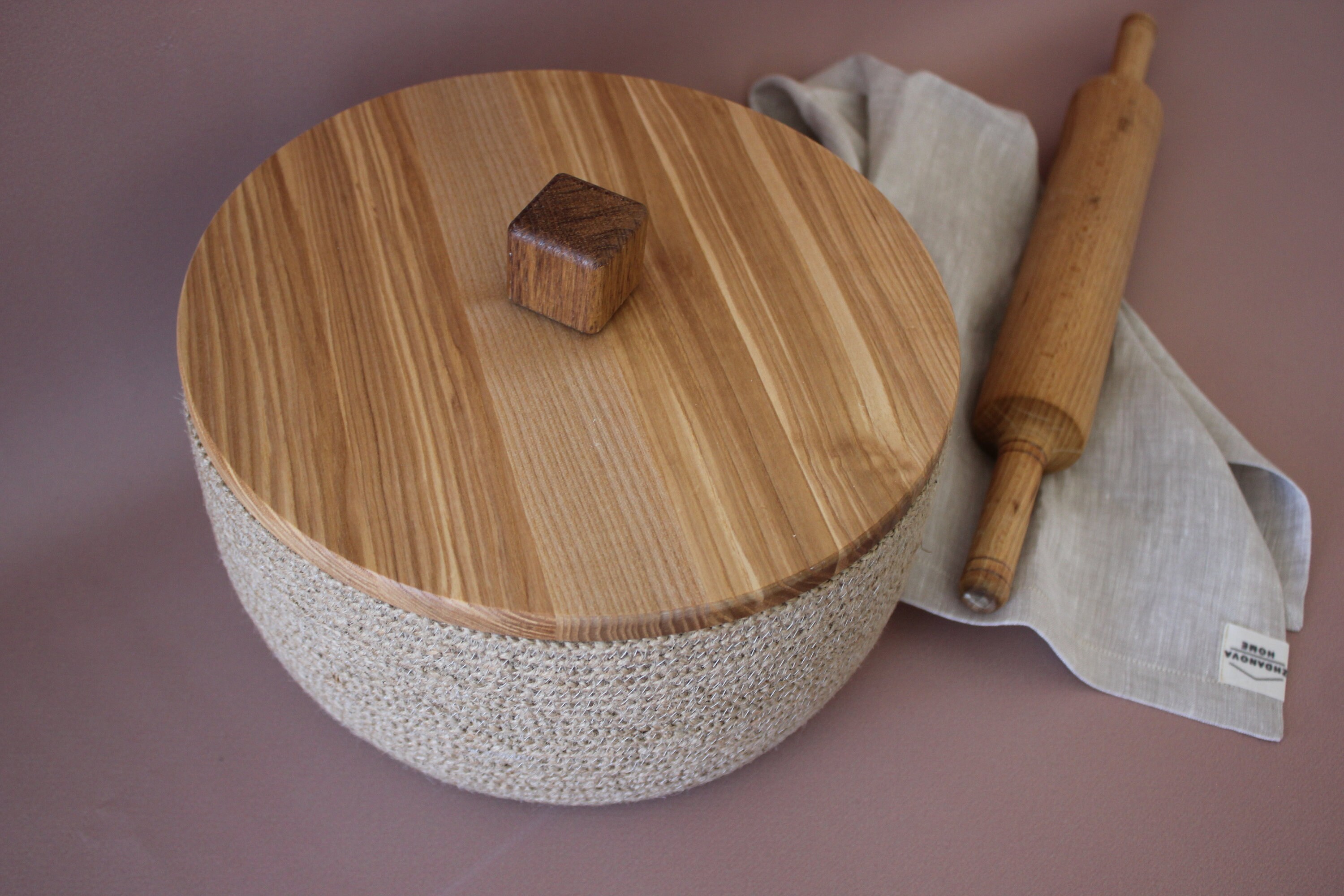 A Farmhouse Bread Box With Wooden Lid Bread Box Countertop a Round ...