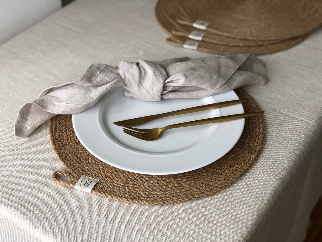 4 Jute Placemats ,handmade Round Placemats for Plates, Jute Placemats ...