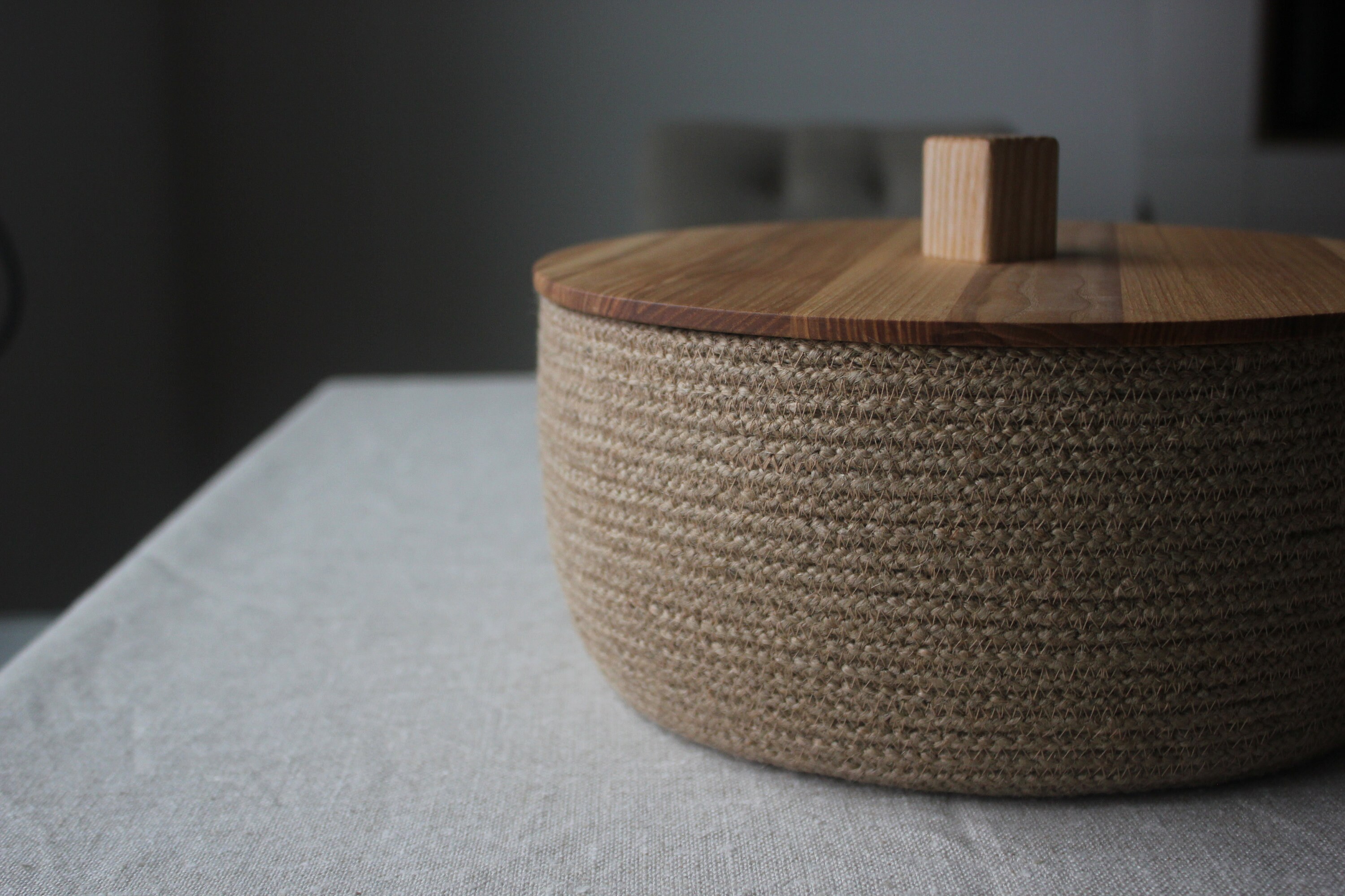 A Round Bread Box With Wooden Lid Bread Box Countertop Farmhouse Bread ...