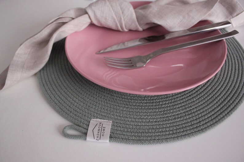 A Set of 4 Mint Placemats ,handmade Round Placemats for Plates, Mint ...