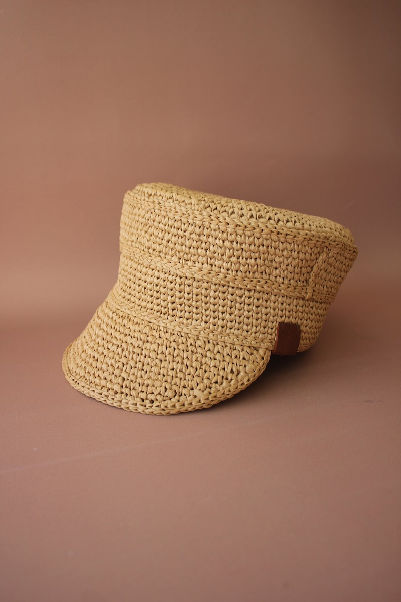 Straw Baker Boy Cap for Women * Summer Beige Breton Cap * Raffia Baker ...