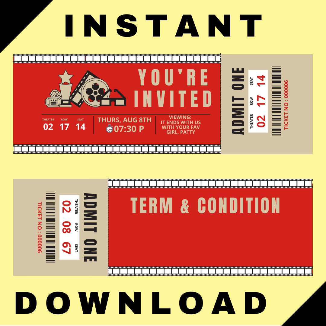 Editable Movie Night Ticket Template Customizable Date Night Movie ...