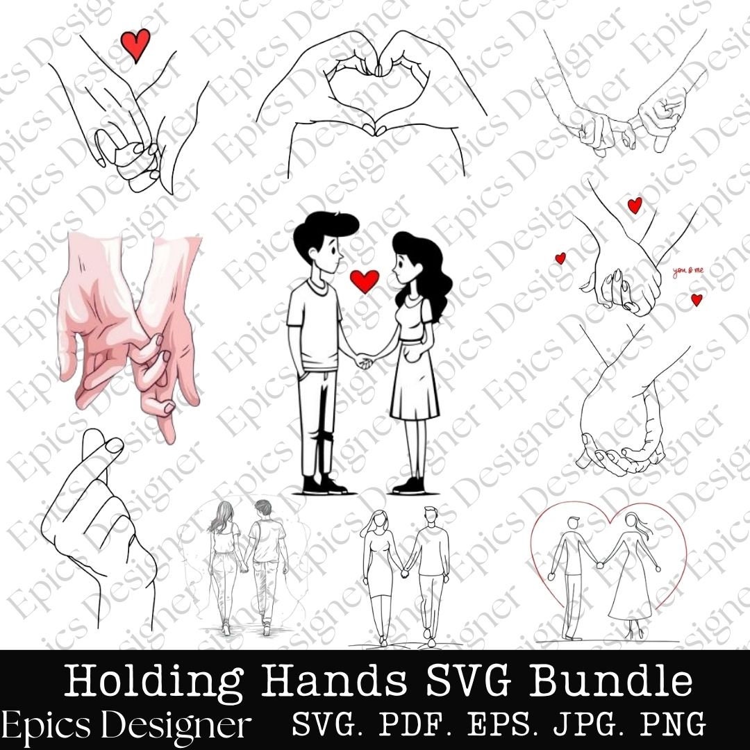 Holding Hands SVG Bundle, Valentines Day Svg Files, Pinky Hold Svg for ...