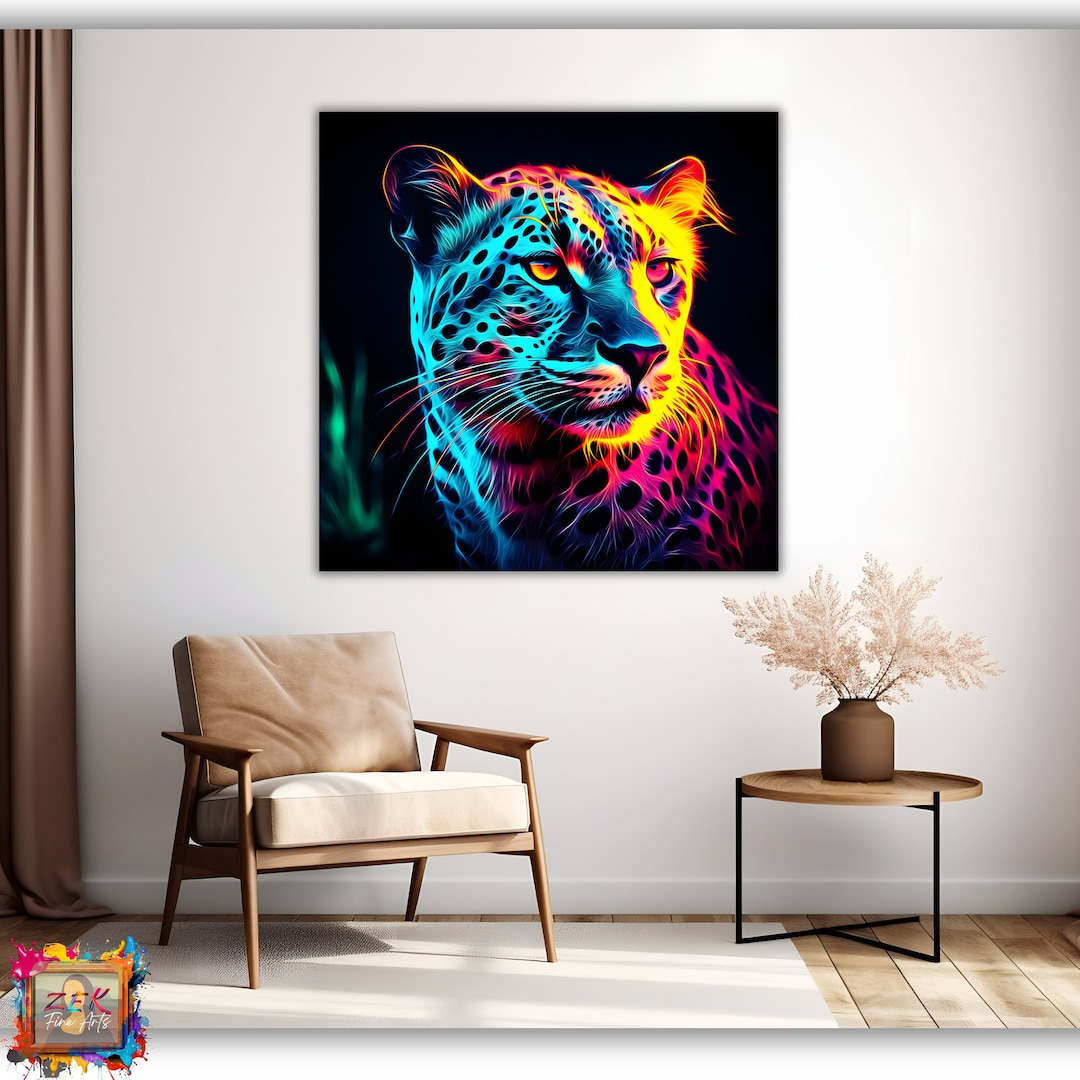 Neon Cheetah Vibrant Neon Style Art Canvas for Modern Home Décor - Etsy