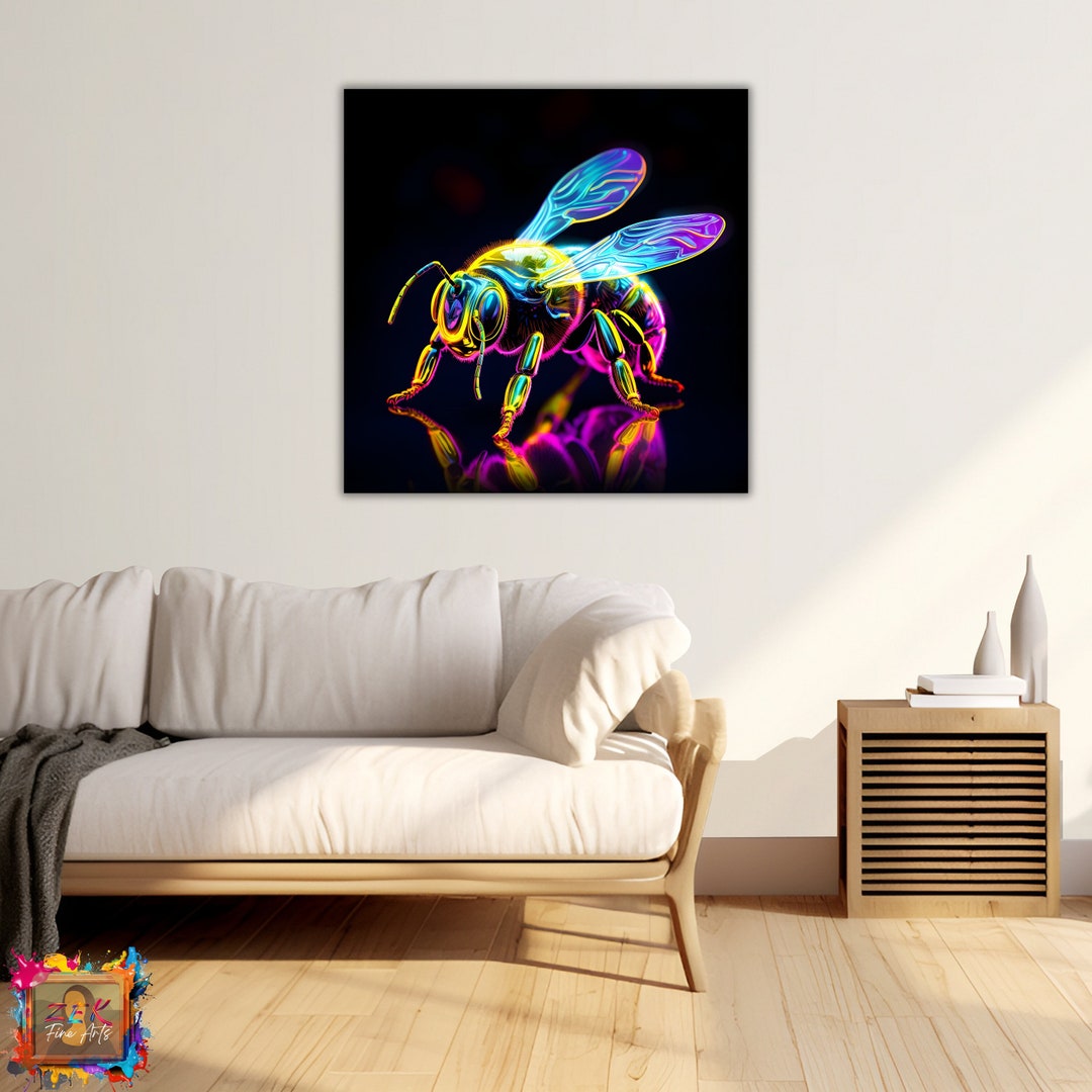 Bumble Bee Vibrant Neon Style Art Canvas for Modern Home Décor - Etsy