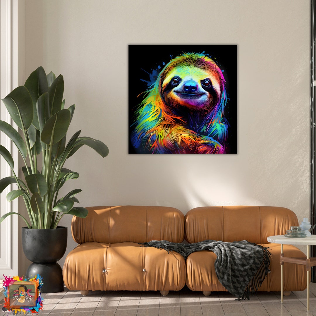 Sloth Vibrant Neon Style Art Canvas for Modern Home Décor - Etsy