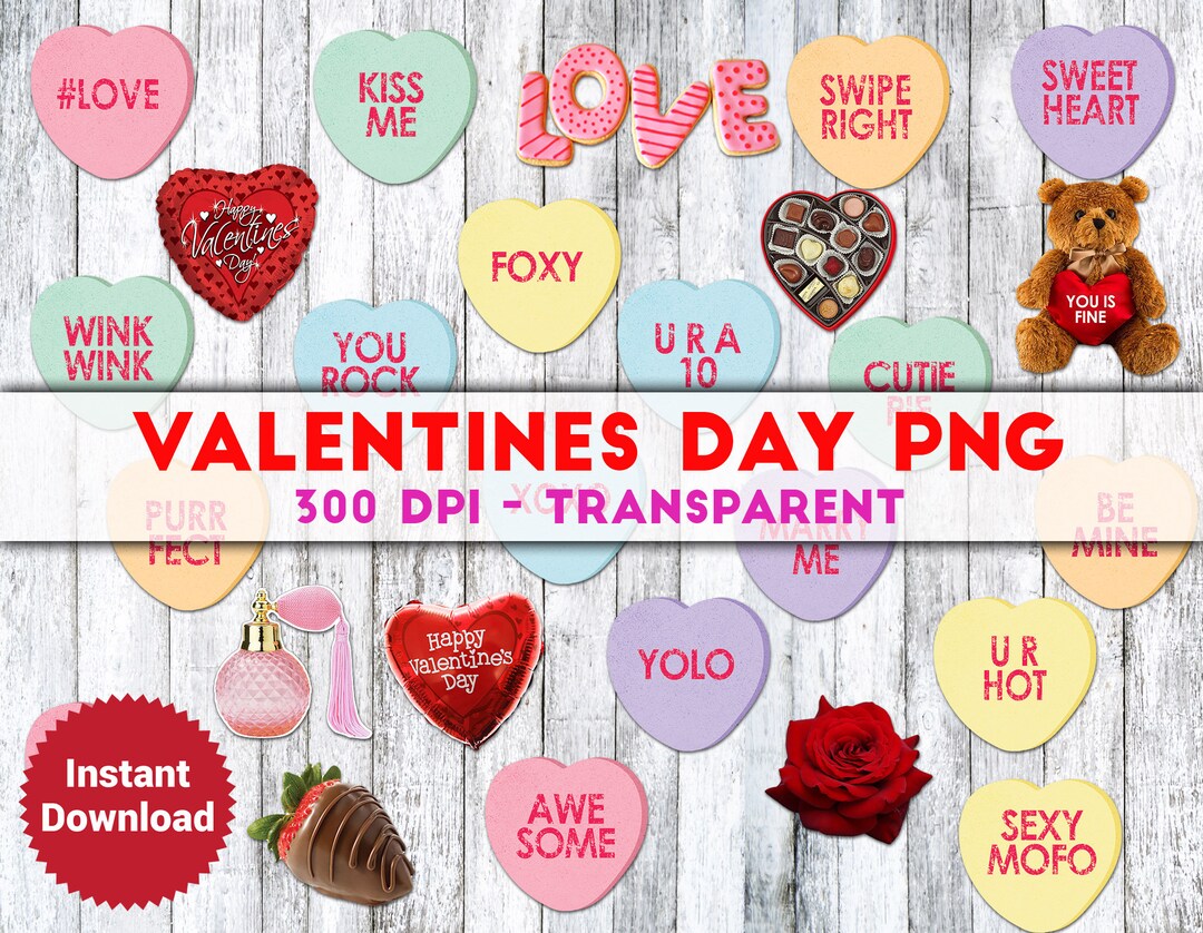 Valentine's Day Clipart: Candy Hearts PNG Files (digital Download) - Etsy