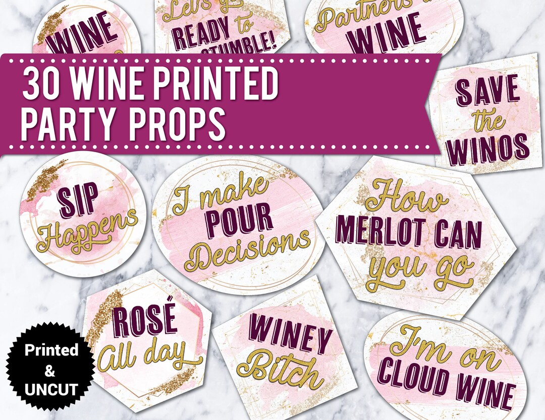 30 Wine Photo Booth Props PRINTED & UNCUT, Wedding Props, Bachelorette ...