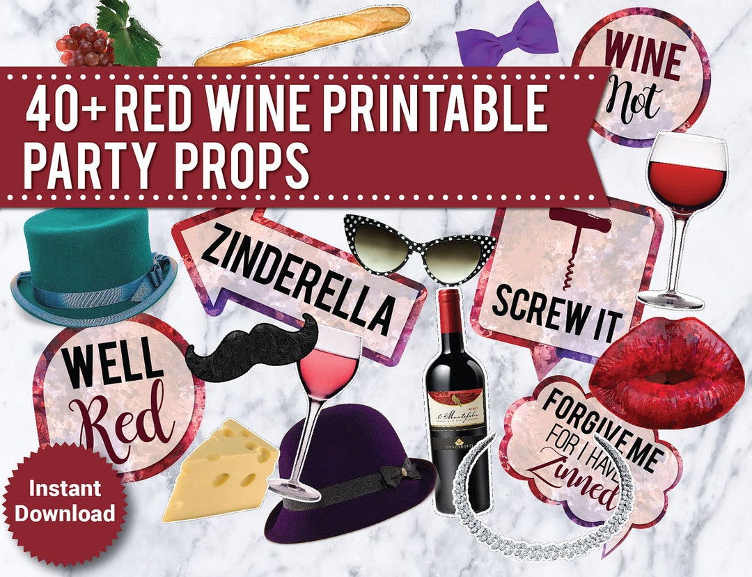 Red Wine Photo Booth Props: Printable Party Signs (digital Download) - Etsy