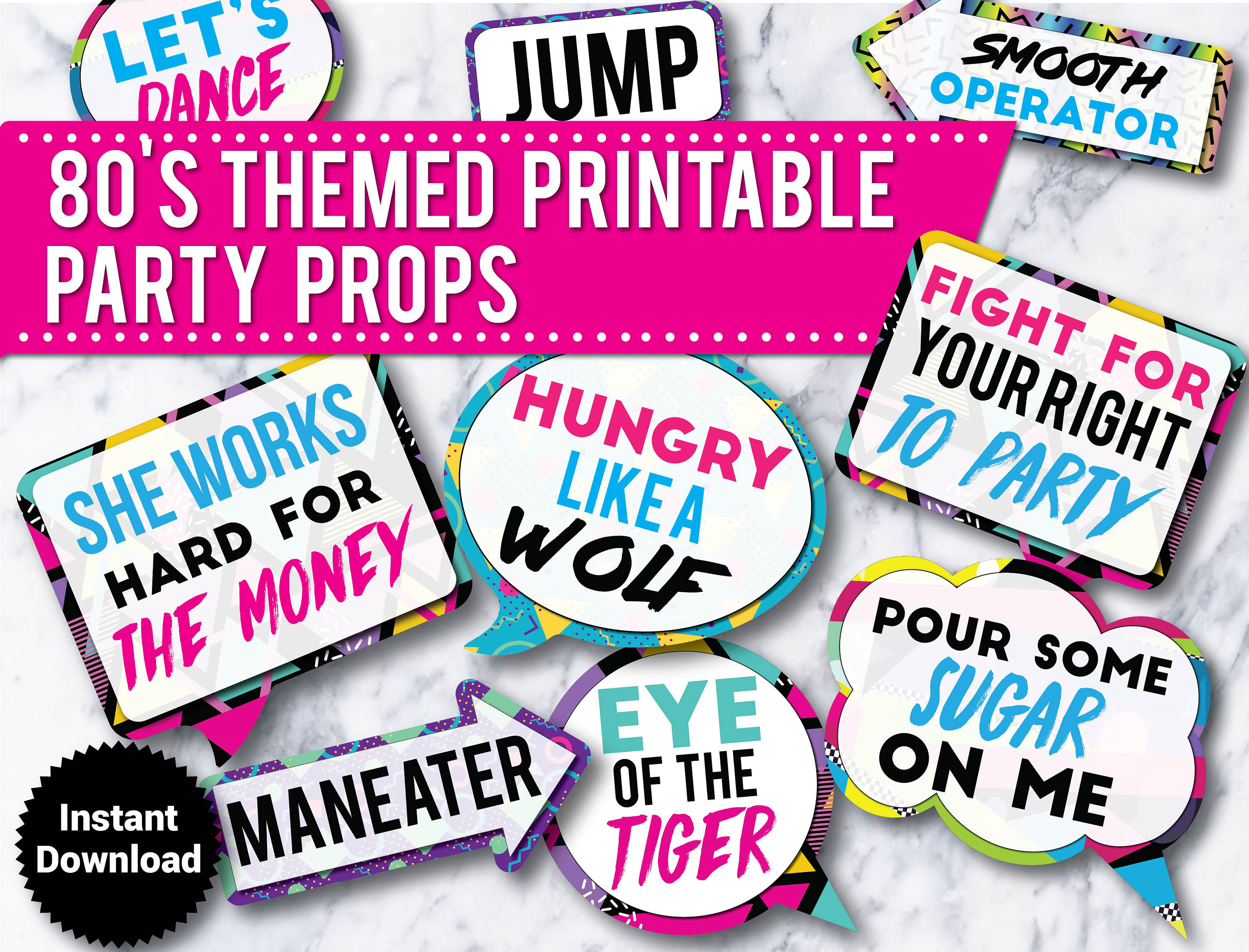 80's Printable Party Photo Booth Props Signs INSTANT | Etsy