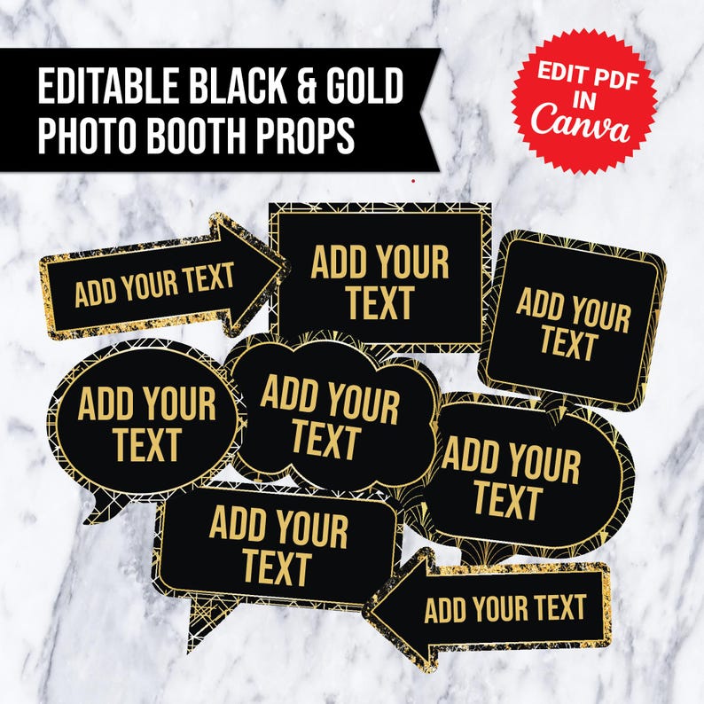 Editable Black and Gold Photo Booths Props, Gatsby Party, 1920's ...