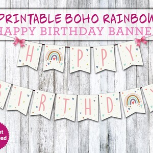 Boho Rainbow Happy Birthday Printable Banner (instant Download) - Etsy