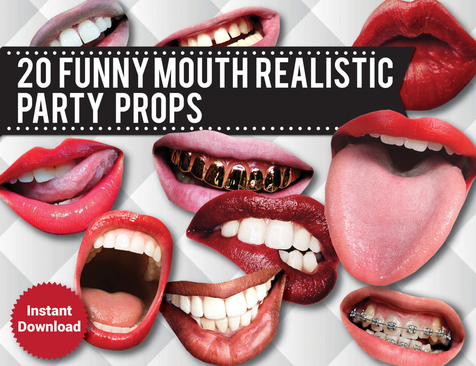 20 Lips Photo Booth PRINTABLE Props Funny Mouth Realistic | Etsy