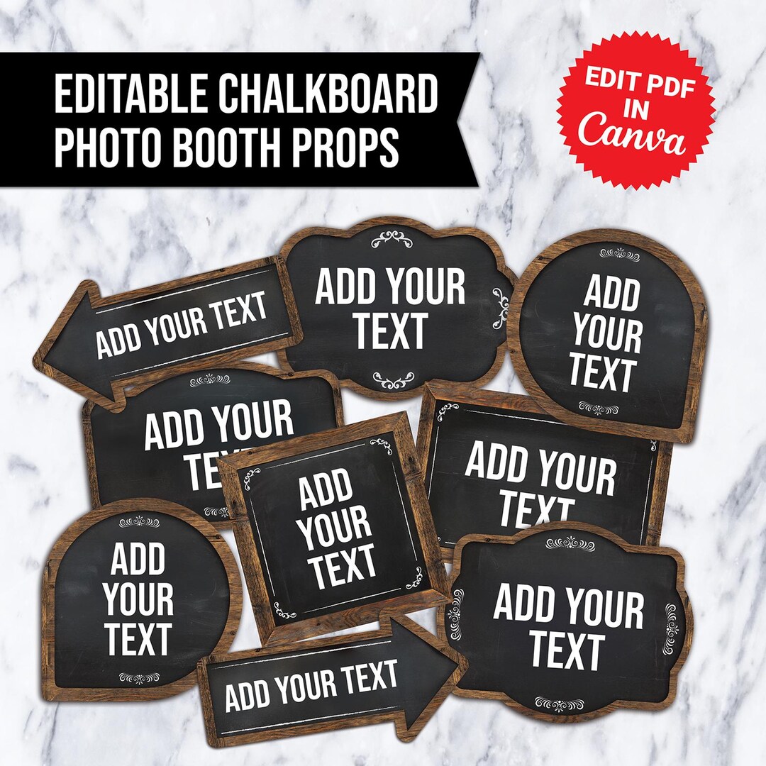 Editable Chalkboard Photo Booths Props, INSTANT DOWNLOAD, Edit on Your ...