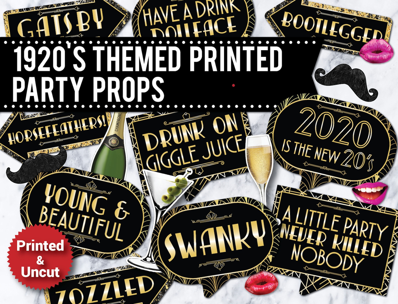 1920s Photo Booth Props PRINTED & UNCUT Gatsby Props Art | Etsy