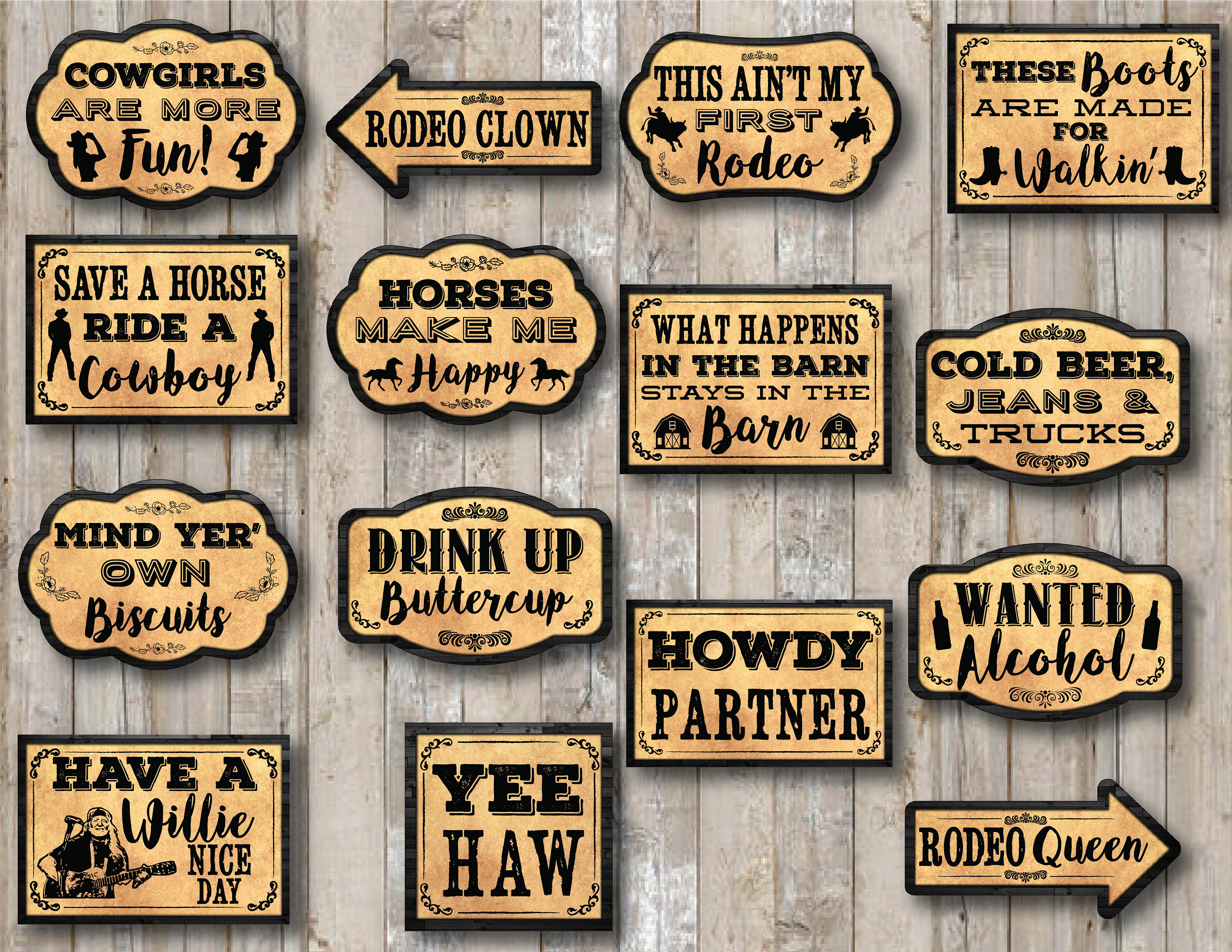 30 Western Rustic Photo Booth PRINTED & UNCUT Props Country - Etsy
