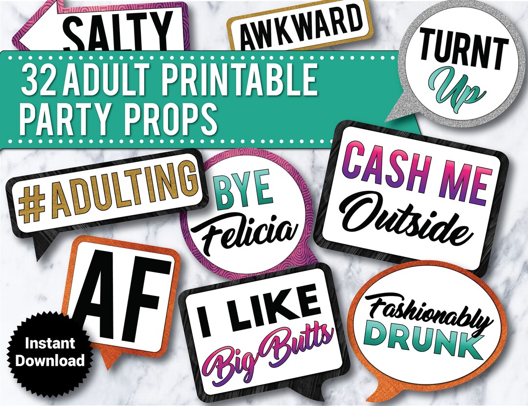 32 Funny Adult Photo Booth Props,instant DOWNLOAD, Cash Me Outside ...