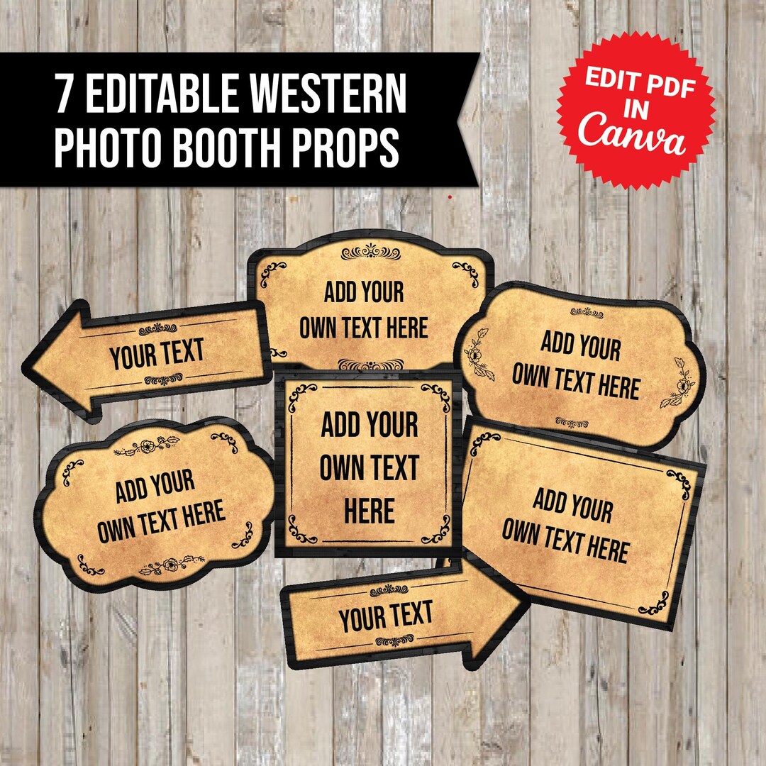 Editable Western Photo Booth Props: Hoedown Rodeo Party (canva, Adobe ...