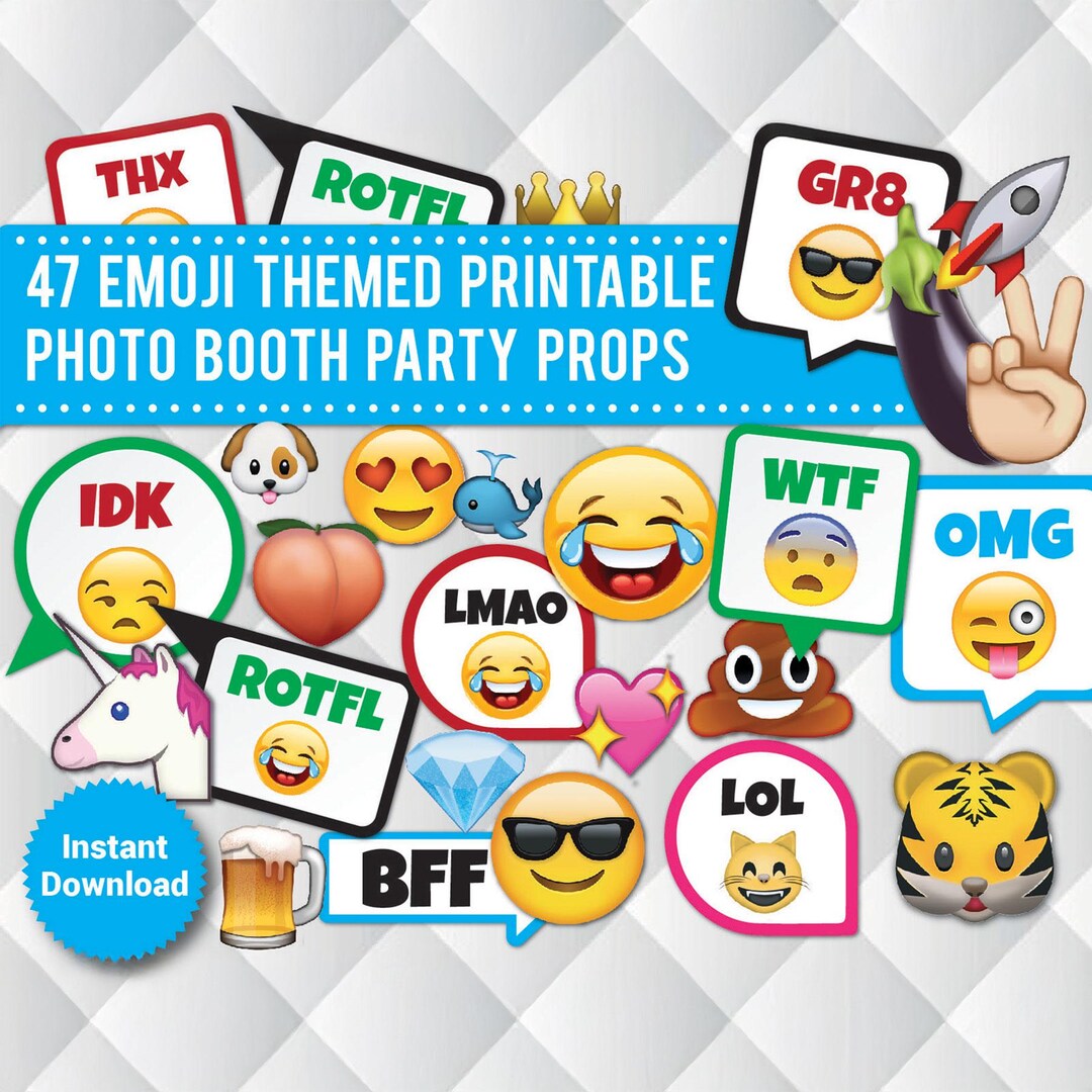 47 Emoji PRINTABLE Photo Booth Props, Funny Party Props, Sweet 16, Omg ...