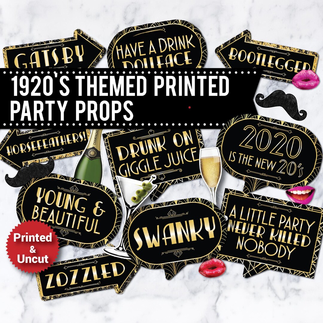 1920s Photo Booth Props, PRINTED & UNCUT, Gatsby Props, Art Deco Party ...