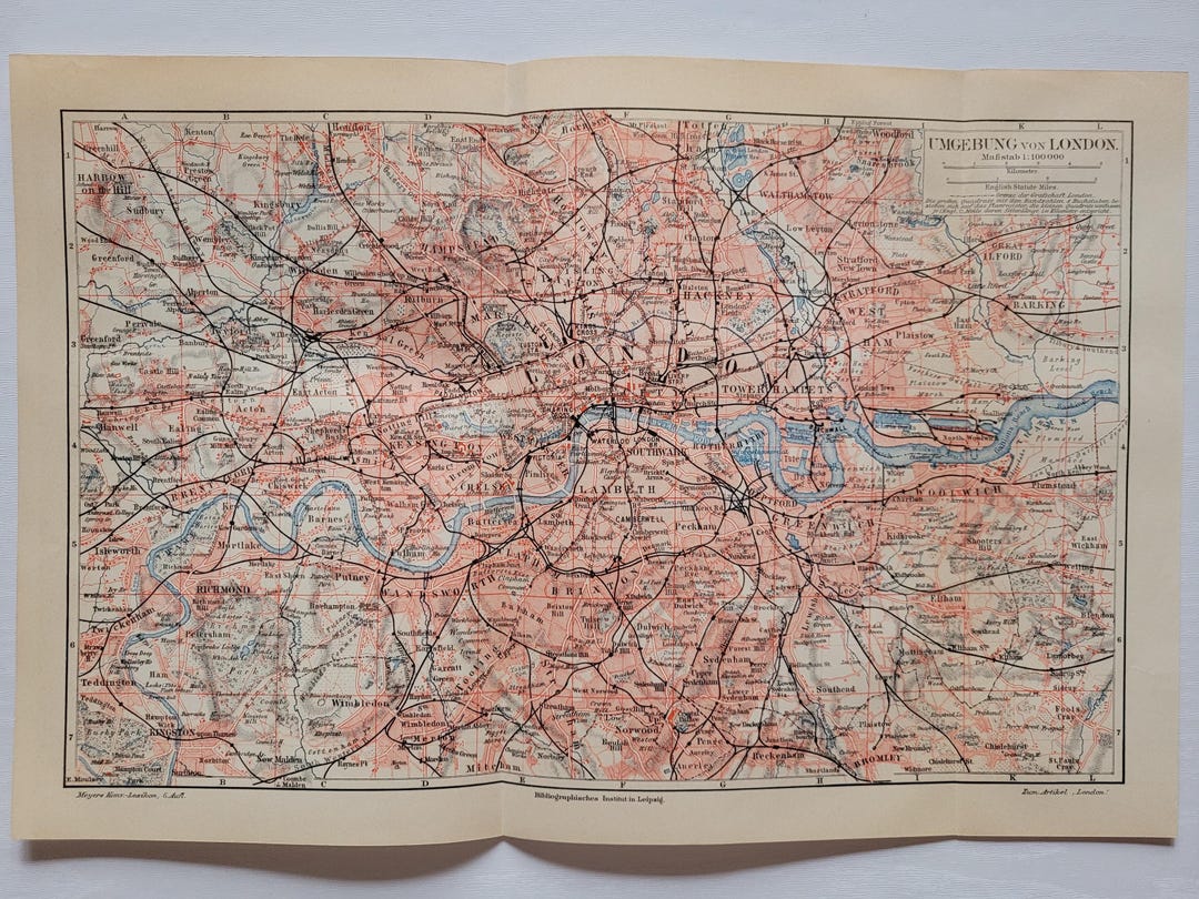 1907 Map of London and Surrounding Areas, Antique Print, Alps, Art ...