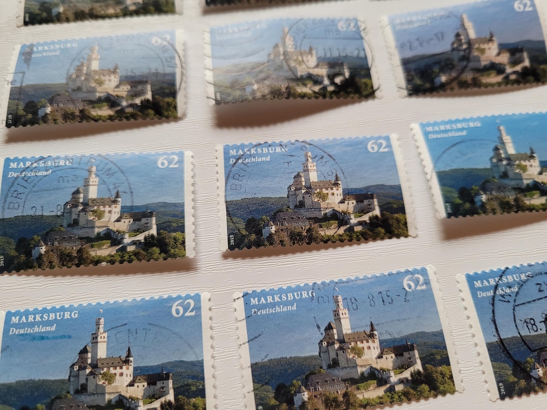 10 Castle Palace Middle Ages Stamps, Marksburg, Germany, Stamped ...
