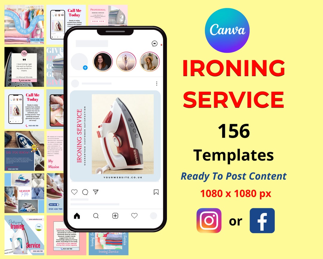156 IRONING SERVICE Social Media Posts for Cleaning Business Ready to ...