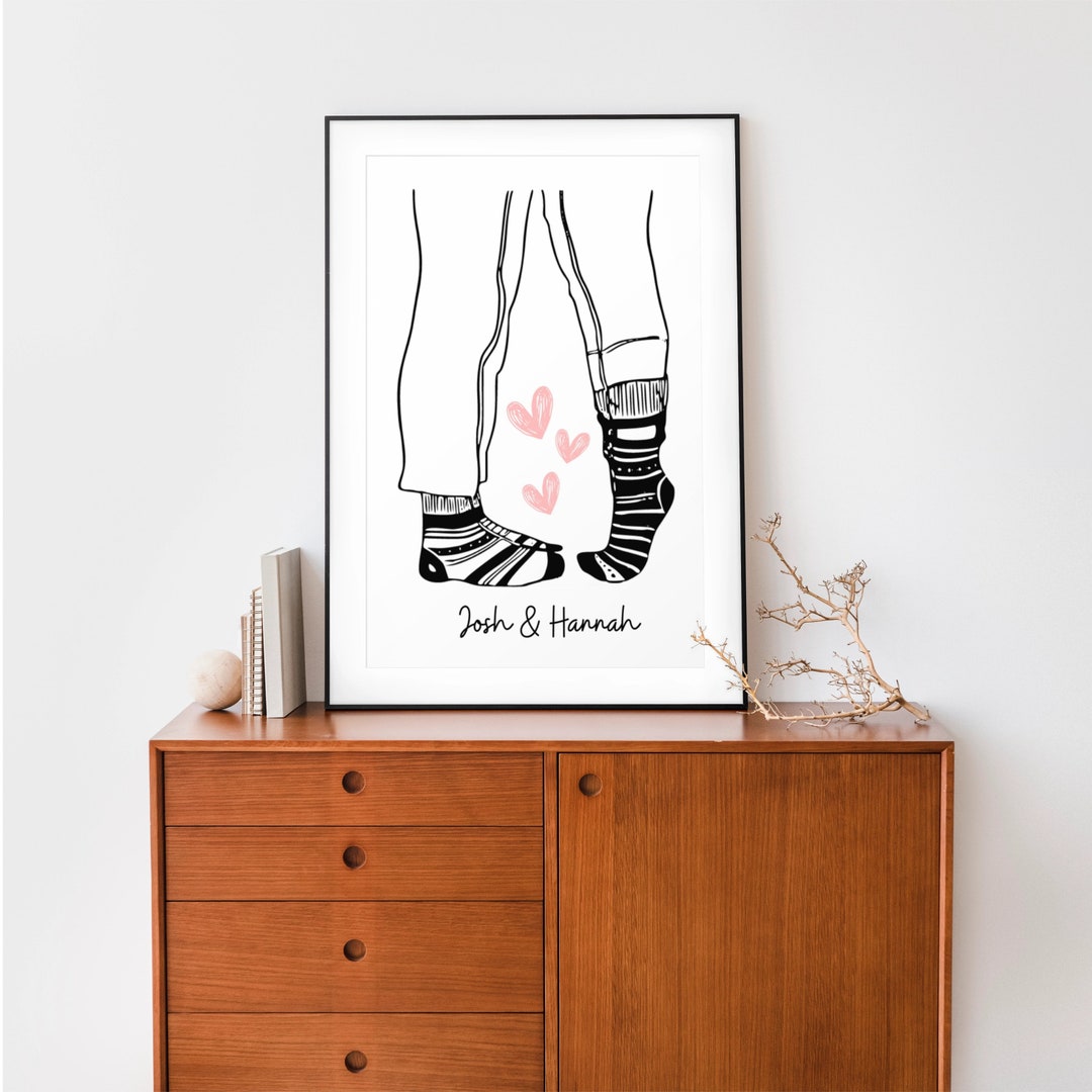 Personalized Couple Portrait Custom Printable Wall Art Valentines Day T Tip Toe Couple