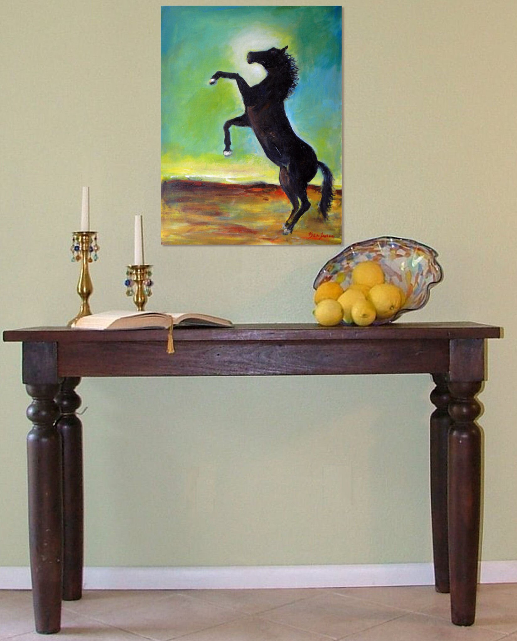 Original Painting Black Horse Rearing Modern Art Home Office Decor ...